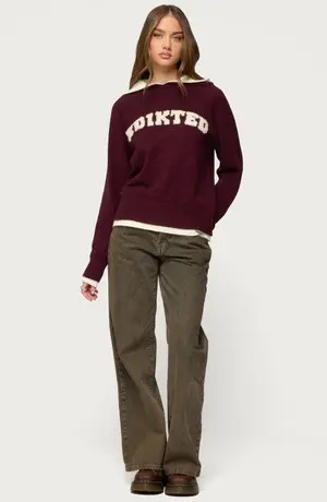 EDIKTED Varsity Logo Knit Hoodie