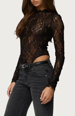 EDIKTED Sheer Lace Bodysuit