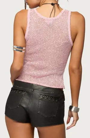 EDIKTED Eleora Sequin Tank Top - Pink