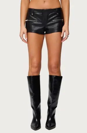 EDIKTED Labella Faux Leather Micro Shorts