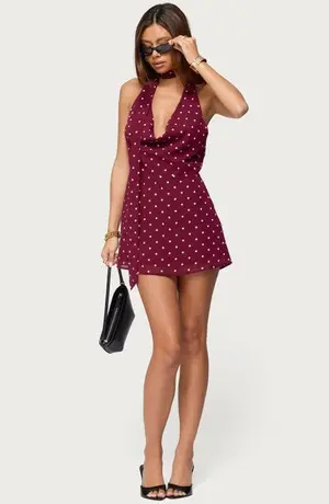 EDIKTED Polka Dot Halterneck Mini Dress