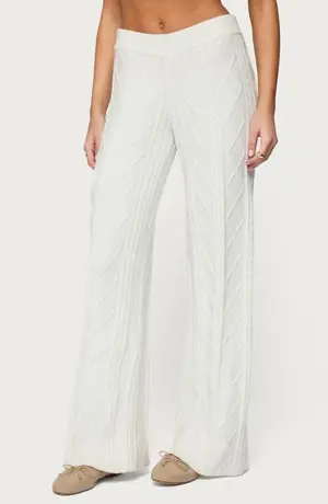 EDIKTED Louise Cable Knit Straight Leg Pants