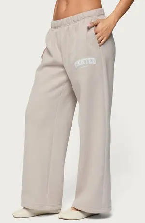 EDIKTED Wide Leg Sweatpants - Beige