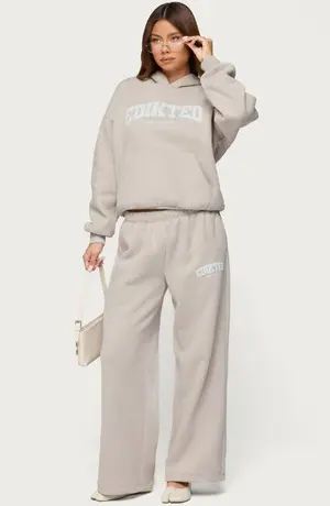 EDIKTED Wide Leg Sweatpants - Beige