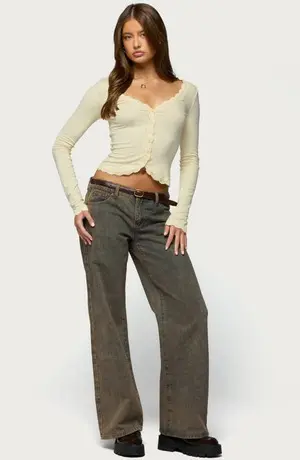 EDIKTED Gayle Lace Crop Top - Light-yellow