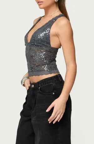 EDIKTED Isaela Sequin Lace Tank