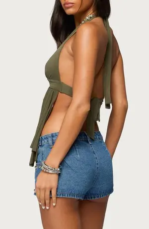 EDIKTED Skye Backless Split Halter Top
