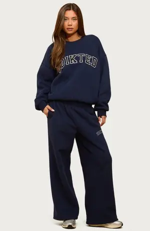 EDIKTED Logo Embroidered Sweatshirt - Navy