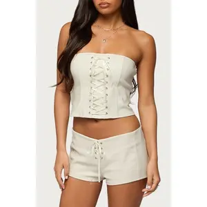 EDIKTED Faux Leather Corset Top - Off-white