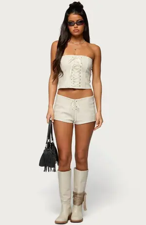 EDIKTED Faux Leather Corset Top - Off-white
