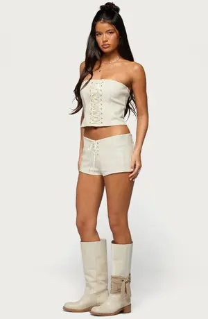 EDIKTED Faux Leather Corset Top - Off-white