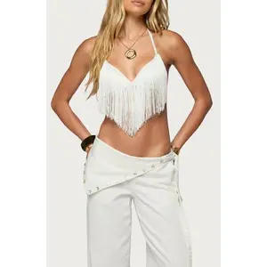 EDIKTED Kienna Fringe Bra Top - White