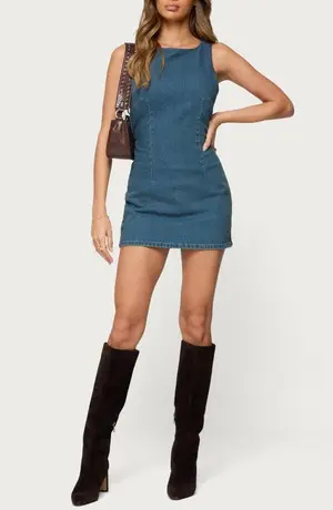 EDIKTED Zurey Sleeveless Denim Romper - Blue-washed