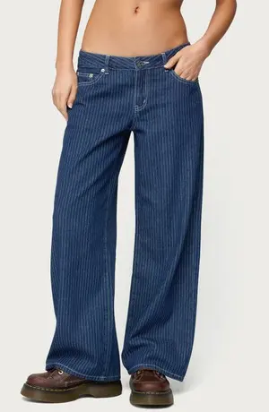 EDIKTED Pinstripe Low Rise Wide Leg Jeans