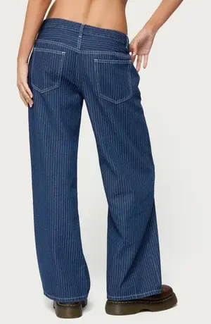 EDIKTED Pinstripe Low Rise Wide Leg Jeans