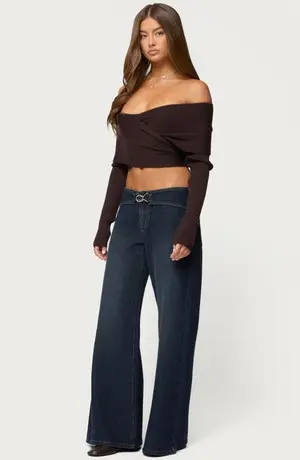 EDIKTED Briah Belted Wide Leg Jeans