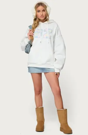 EDIKTED Oversized Hoodie With Embroidered Detail - White