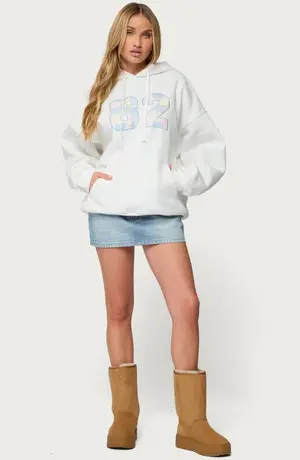 EDIKTED Oversized Hoodie With Embroidered Detail - White