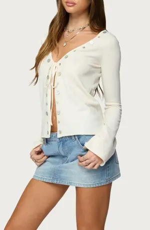 EDIKTED Button Trimmed Front Tie Top