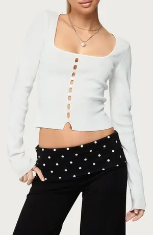 EDIKTED Cutout Button Long Sleeve Crop Top