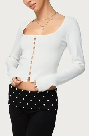 EDIKTED Cutout Button Long Sleeve Crop Top