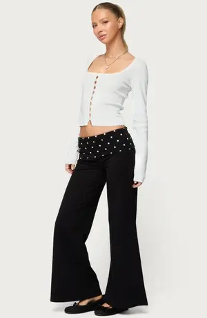 EDIKTED Cutout Button Long Sleeve Crop Top