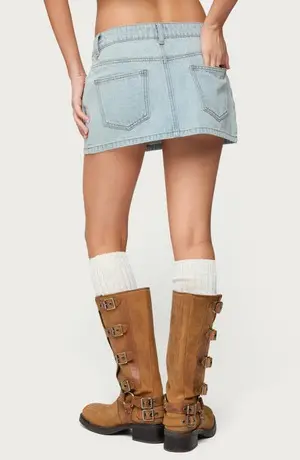 EDIKTED Chiara Low Rise Denim Miniskirt - Light-blue