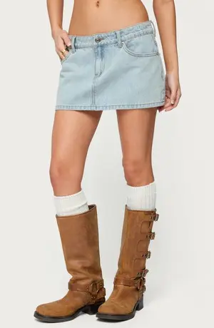 EDIKTED Chiara Low Rise Denim Miniskirt - Light-blue