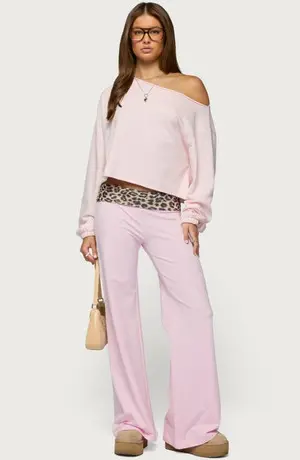 EDIKTED Leopard Print Waist Wide Leg Pants