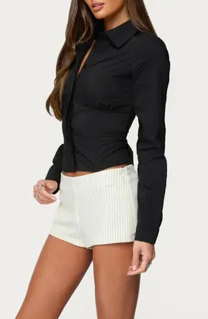 EDIKTED Lace-up Button-up Shirt