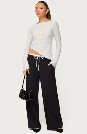 EDIKTED Asymmetric Sheer Lace Top - White