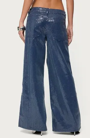 EDIKTED Mirella Sequin Wide Leg Jeans