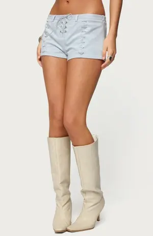 EDIKTED Faux Suede Micro Shorts - Light-blue