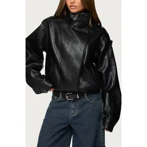 EDIKTED Faux Leather Jacket With Stand Collar
