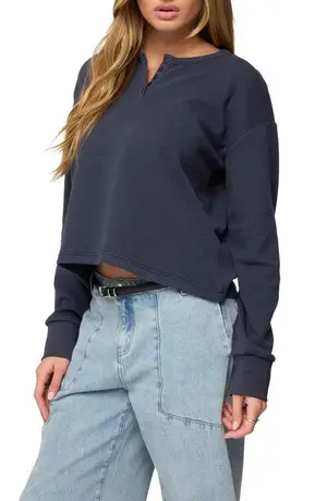 EDIKTED Waffle Knit Henley - Navy