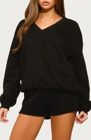 EDIKTED Bronte V-neck Sweatshirt - Black