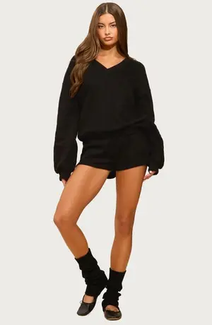 EDIKTED Bronte V-neck Sweatshirt - Black
