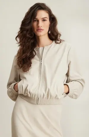 Nordstrom Suede Bomber Jacket - Beige Oatmeal