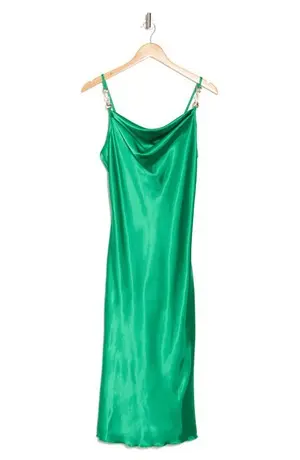JUMP APPAREL Satin Cowl Neck Midi Dress - Emerald