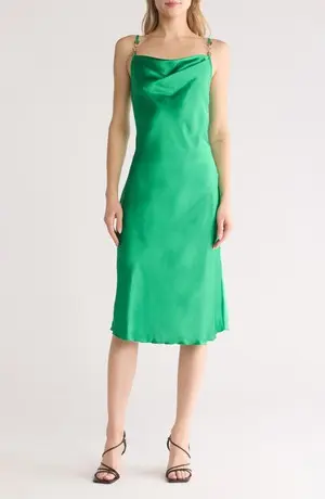 JUMP APPAREL Satin Cowl Neck Midi Dress - Emerald