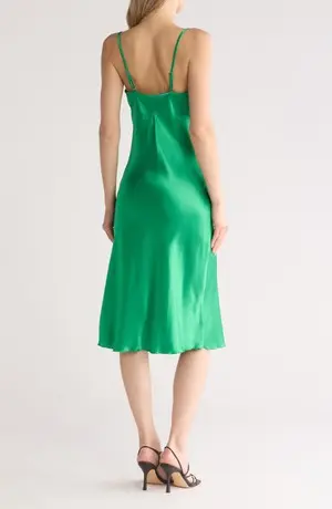 JUMP APPAREL Satin Cowl Neck Midi Dress - Emerald