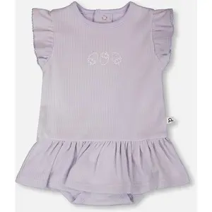 DEUX PAR DEUX Cotton Rib Jersey Romper With Strawberry Print - Lilac