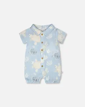 DEUX PAR DEUX Muslin Turtle Print Romper