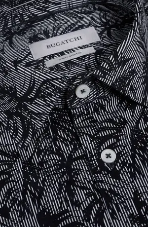Bugatchi Miles Ooohcotton® Palm Leaf Print Short Sleeve Button-up Shirt - Navy