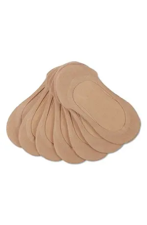 MEMOI Fine Edge Stretch Cotton Liner Socks 7 Pack - Beige