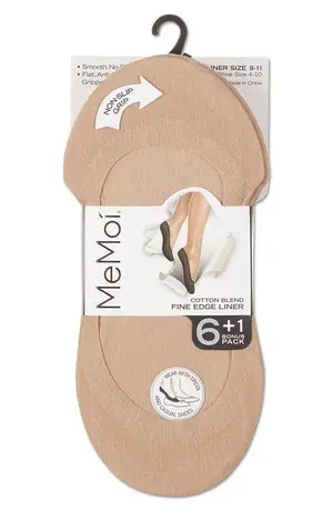 MEMOI Fine Edge Stretch Cotton Liner Socks 7 Pack - Beige