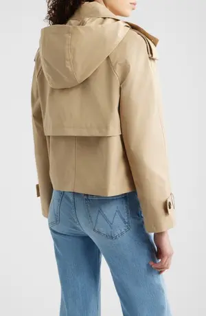Michael Kors Crop Trench Coat With Removable Hood - Khaki