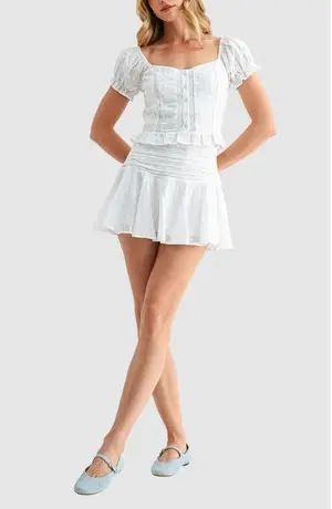 ALL IN FAVOR Eyelet Cotton Mini Skirt - Off White