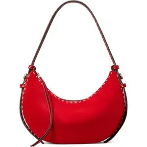 Tory Burch Romy Suede Half Moon Shoulder Bag - Red