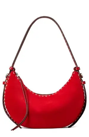 Tory Burch Romy Suede Half Moon Shoulder Bag Red